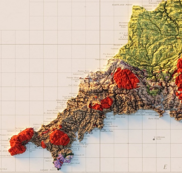 3D Render Cornwall | Geological Map 1957 | Russell and Carol